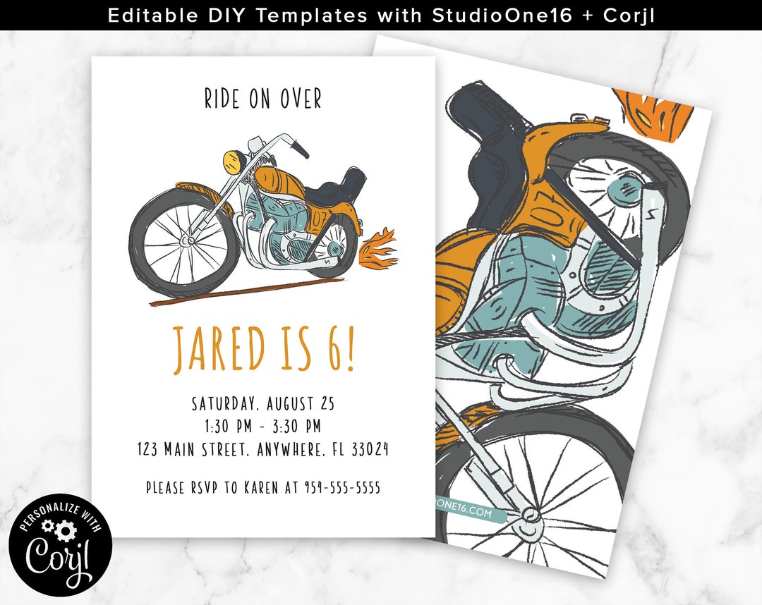 Editable Motorcycle Invitation Motorcycle Birthday Motorcycle Invite ...
