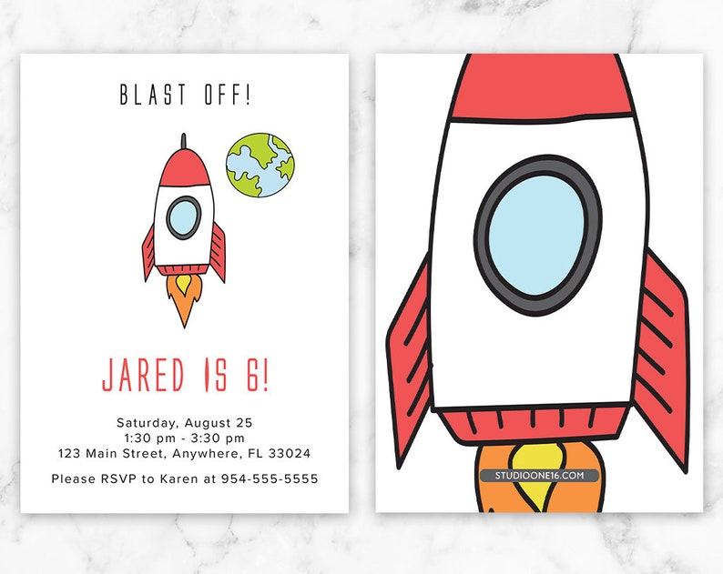 Rocket Birthday Invitation Rocket Ship Invite Rocket Party | Etsy