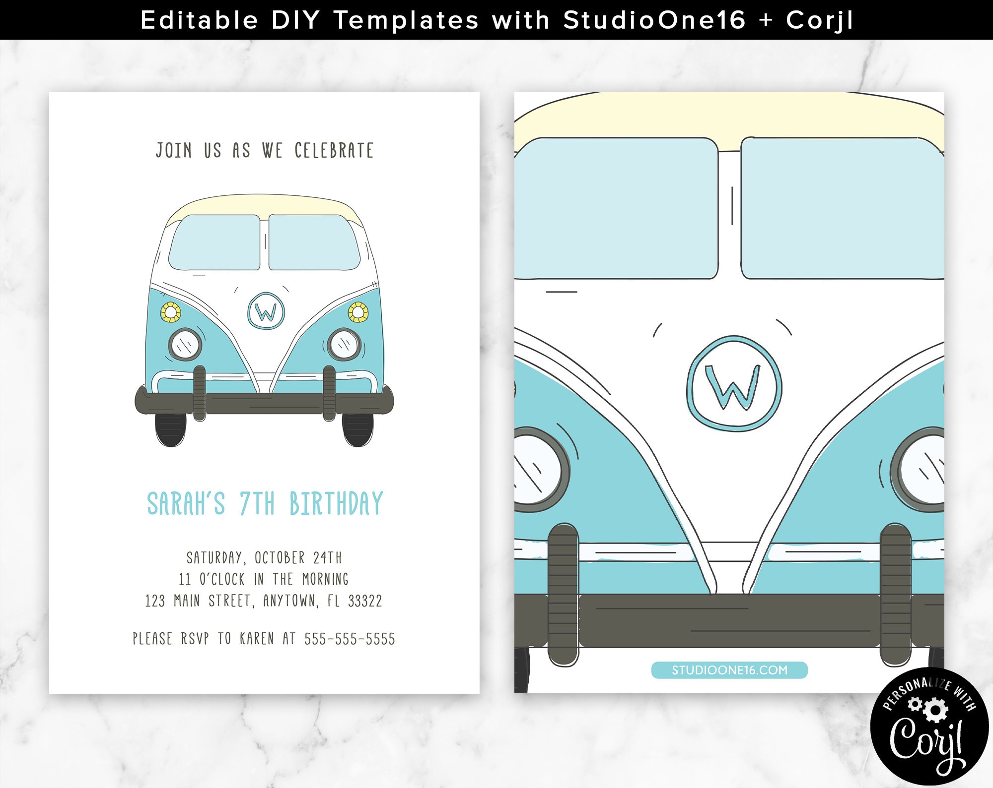 Editable VW Invitation VW Birthday VW Party Vw Invite Truck - Etsy