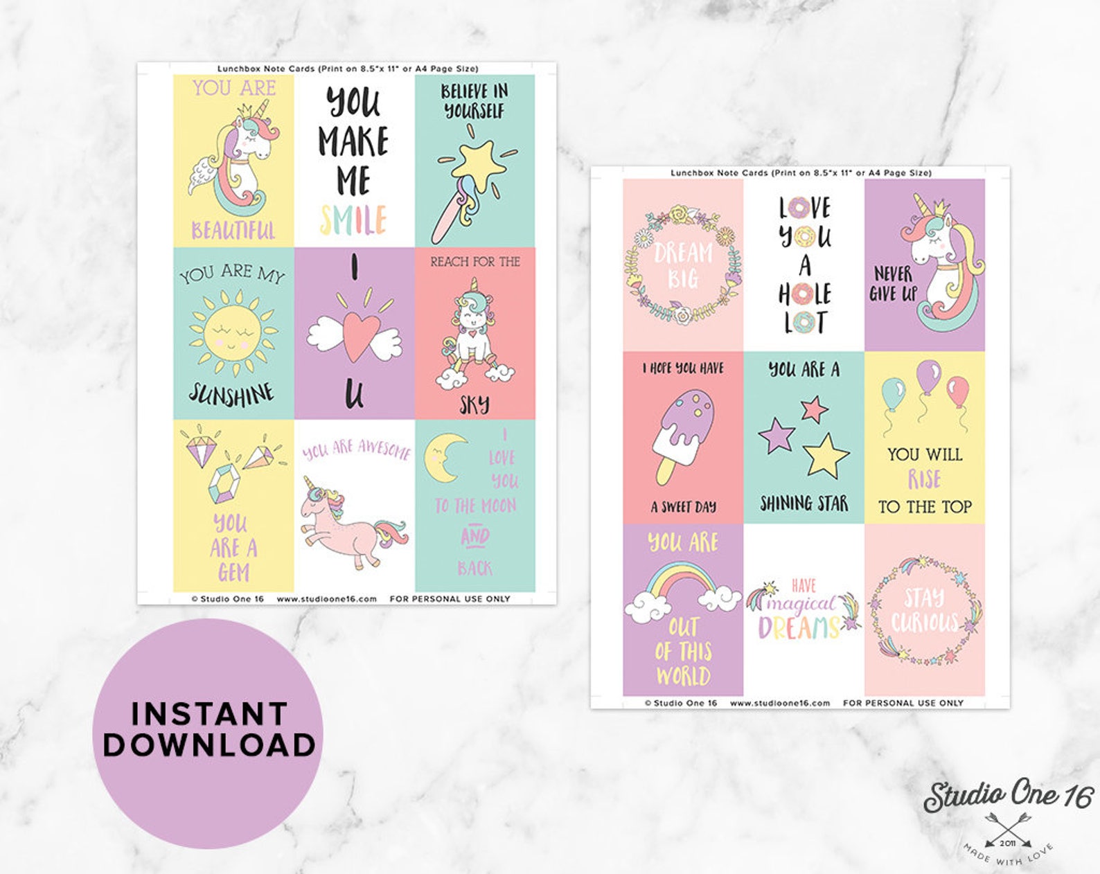 Lunchbox Cards Lunchbox Notes Unicorn Lunchbox Notes | Etsy