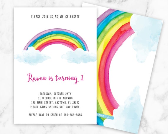 Watercolor Rainbow Invite Rainbow Invitation Watercolor | Etsy