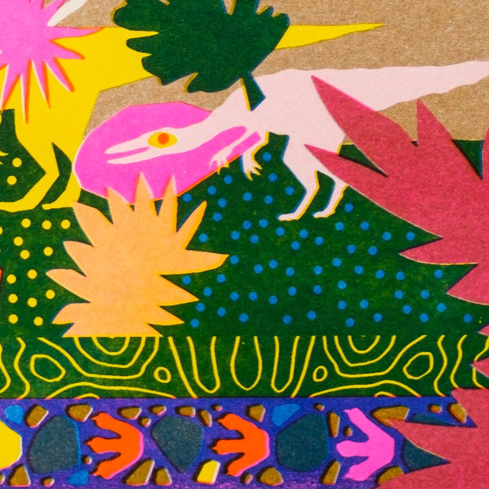 A3 Riso Print Full of Dinosaurs, Patterns and Plants - Etsy