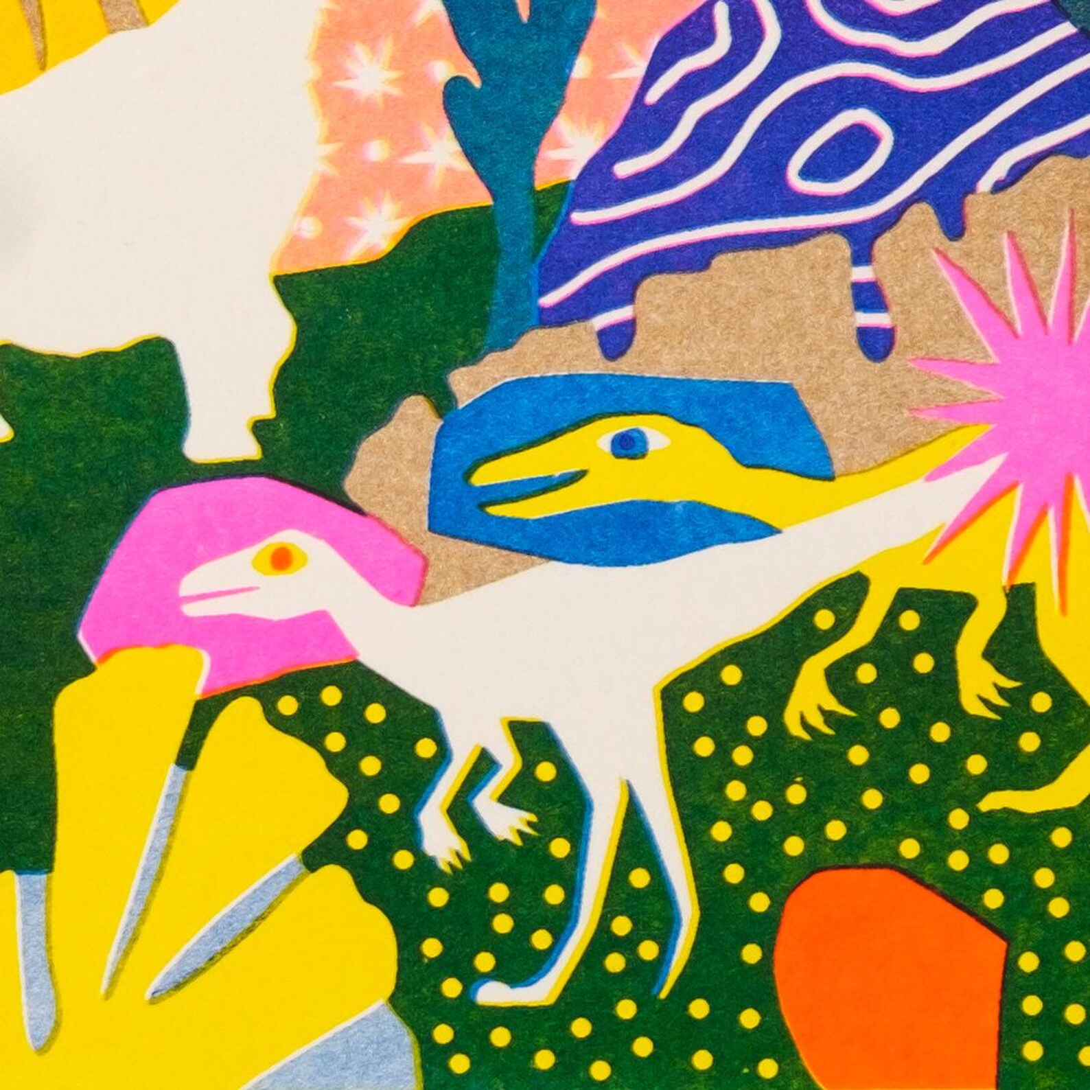 A3 Riso Print Full of Dinosaurs, Patterns and Plants - Etsy