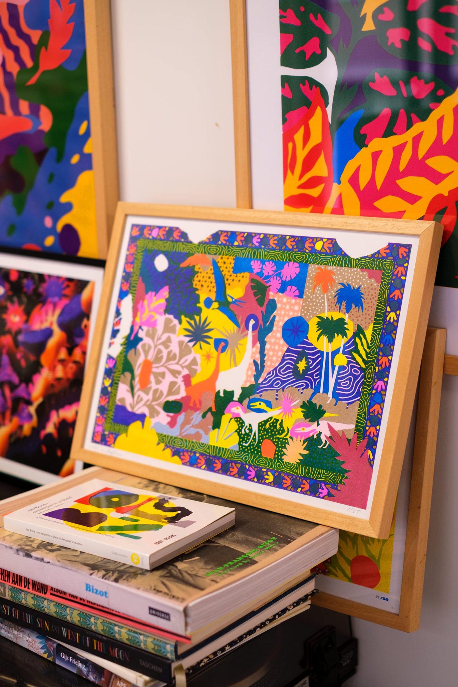 A3 Riso Print Full of Dinosaurs, Patterns and Plants - Etsy