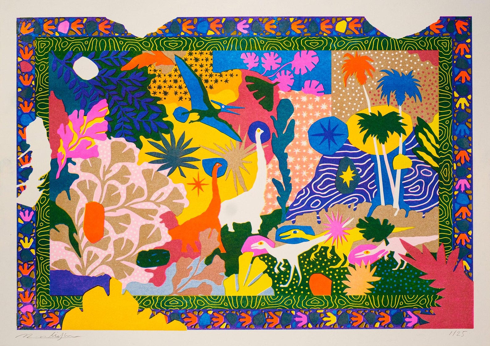 A3 Riso Print Full of Dinosaurs, Patterns and Plants - Etsy