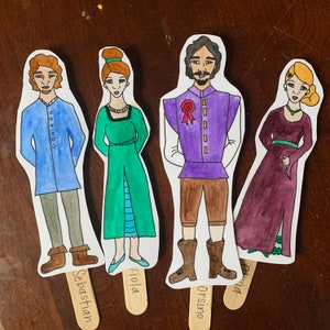 Bundle of Twelfth Night Shakespeare Popsicle Puppets: Watercolored and ...