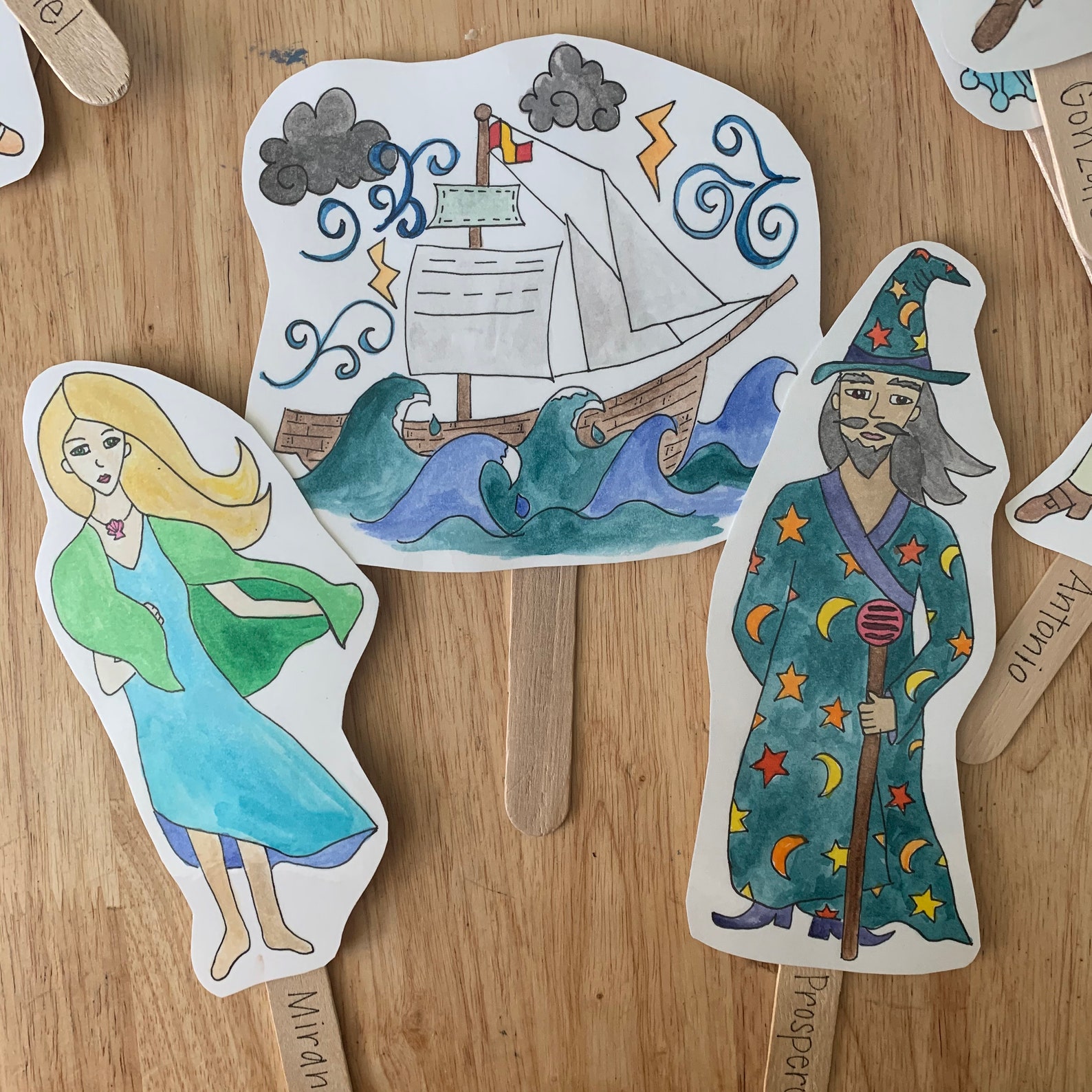 Bundle of the Tempest Shakespeare Popsicle Puppets: Watercolored and ...
