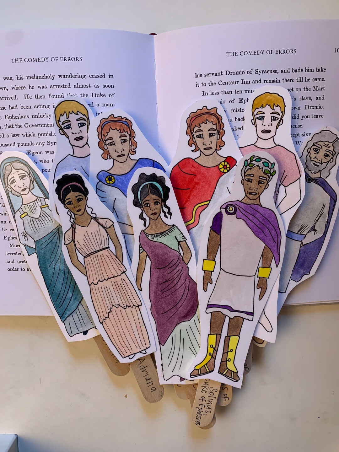 Bundle of "the Comedy of Errors" Popsicle Puppets: Watercolored and ...