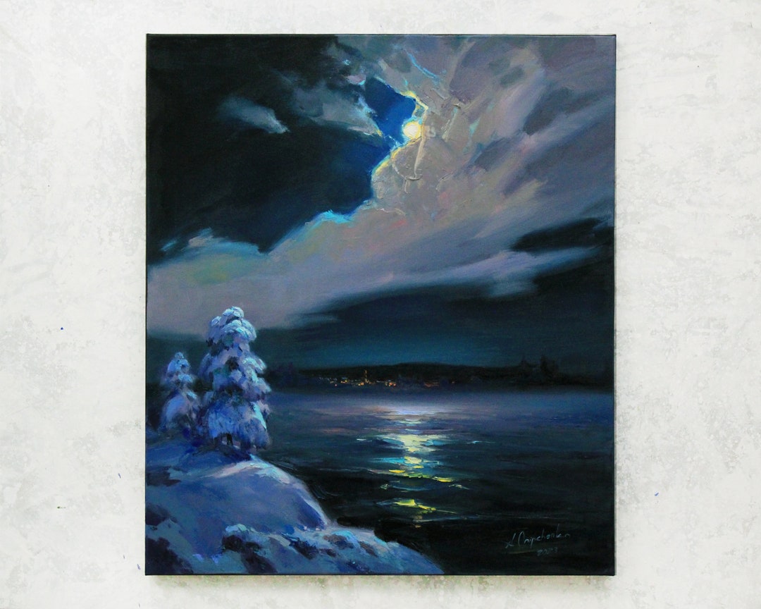 Moon Night Oil Painting Original Large Landscape Painting Fine Art ...