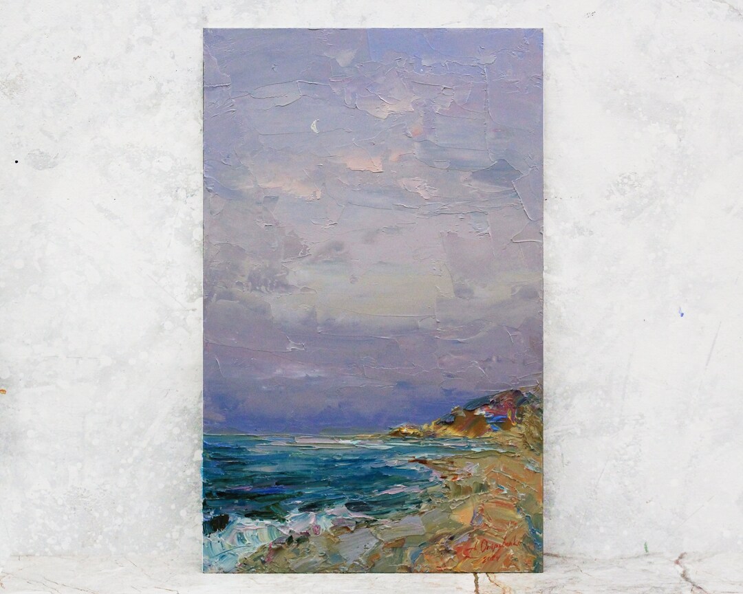 Seashore Painting - Original Seaside Artwork, Ocean Beach Marine Scene ...