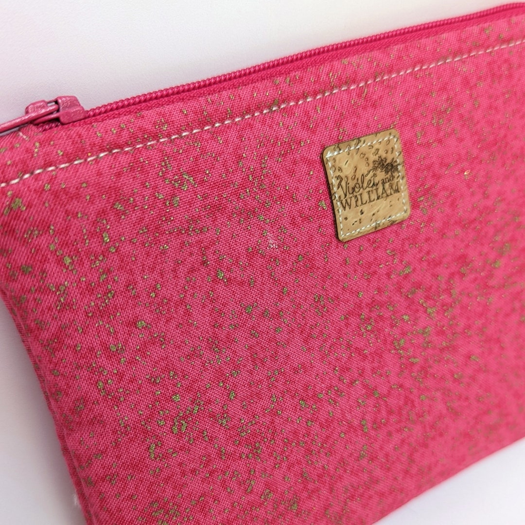 Hot Pink With Gold Sparkle Zipper Purse, Pink Lover Notions Pouch - Etsy