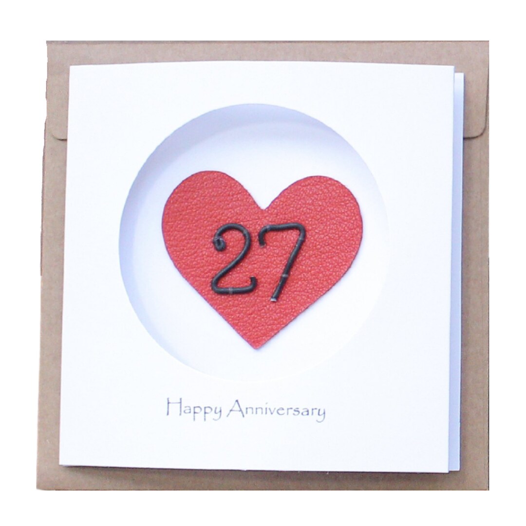 27th Wedding Anniversary Card for Her Him, Handmade Anniversary Card ...