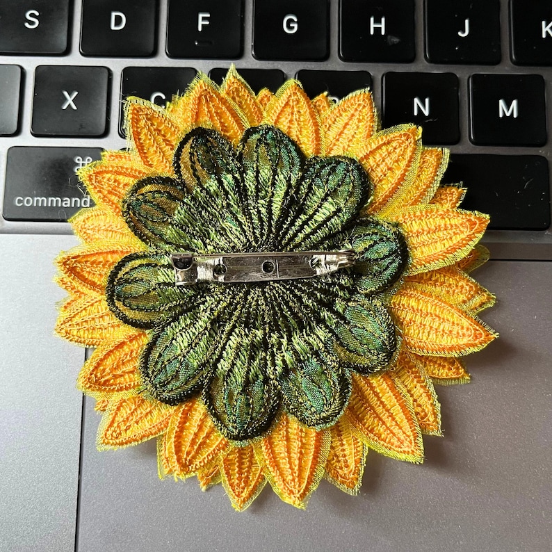 Sunflower Brooch, Embroidery Lace Flower Pin 3,5’. Sunflower Corsage ...