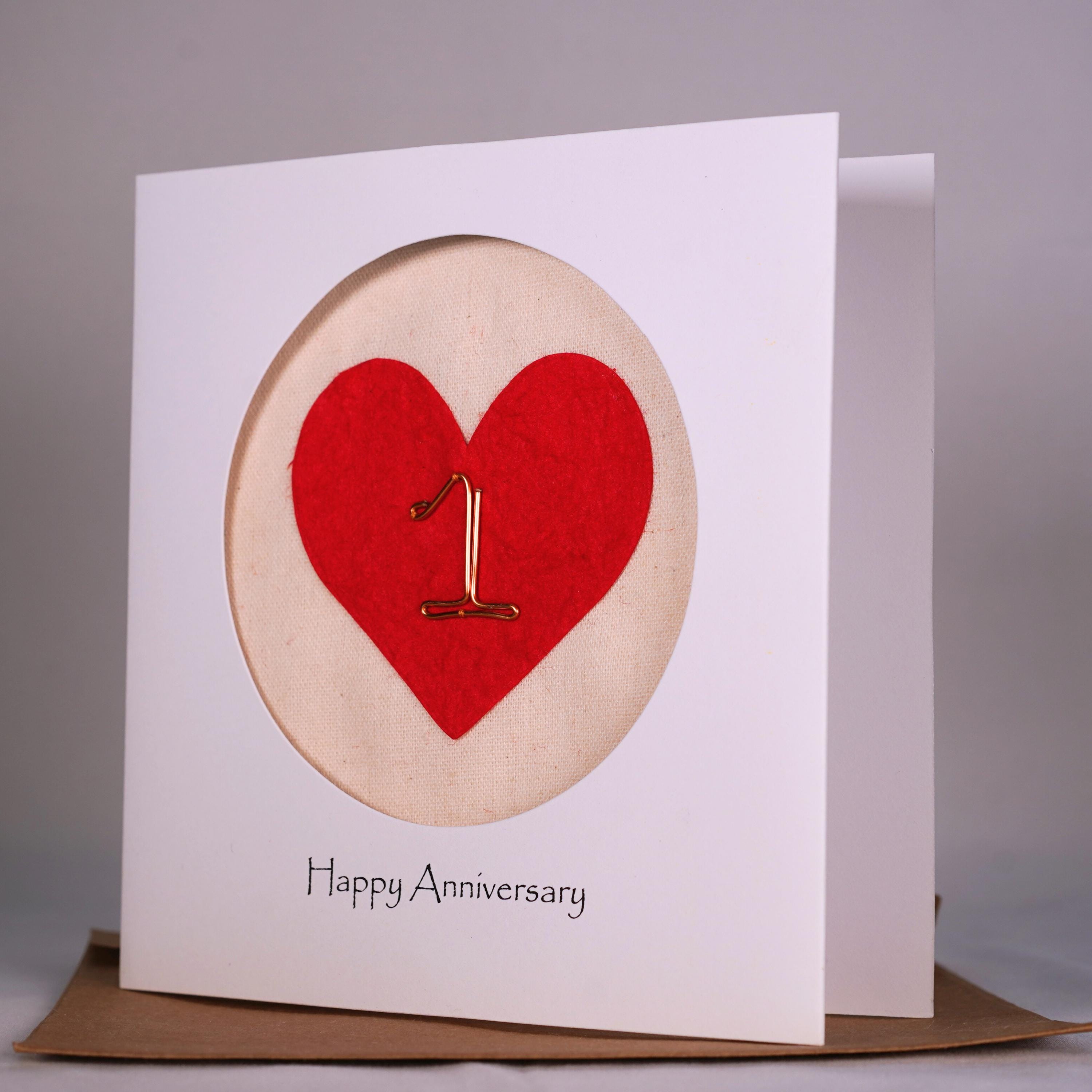 1st First 1 Year Wedding Anniversary Card for Her Him, Handmade ...