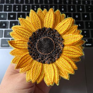 Sunflower Brooch, Embroidery Lace Flower Pin 3,5’. Sunflower Corsage ...