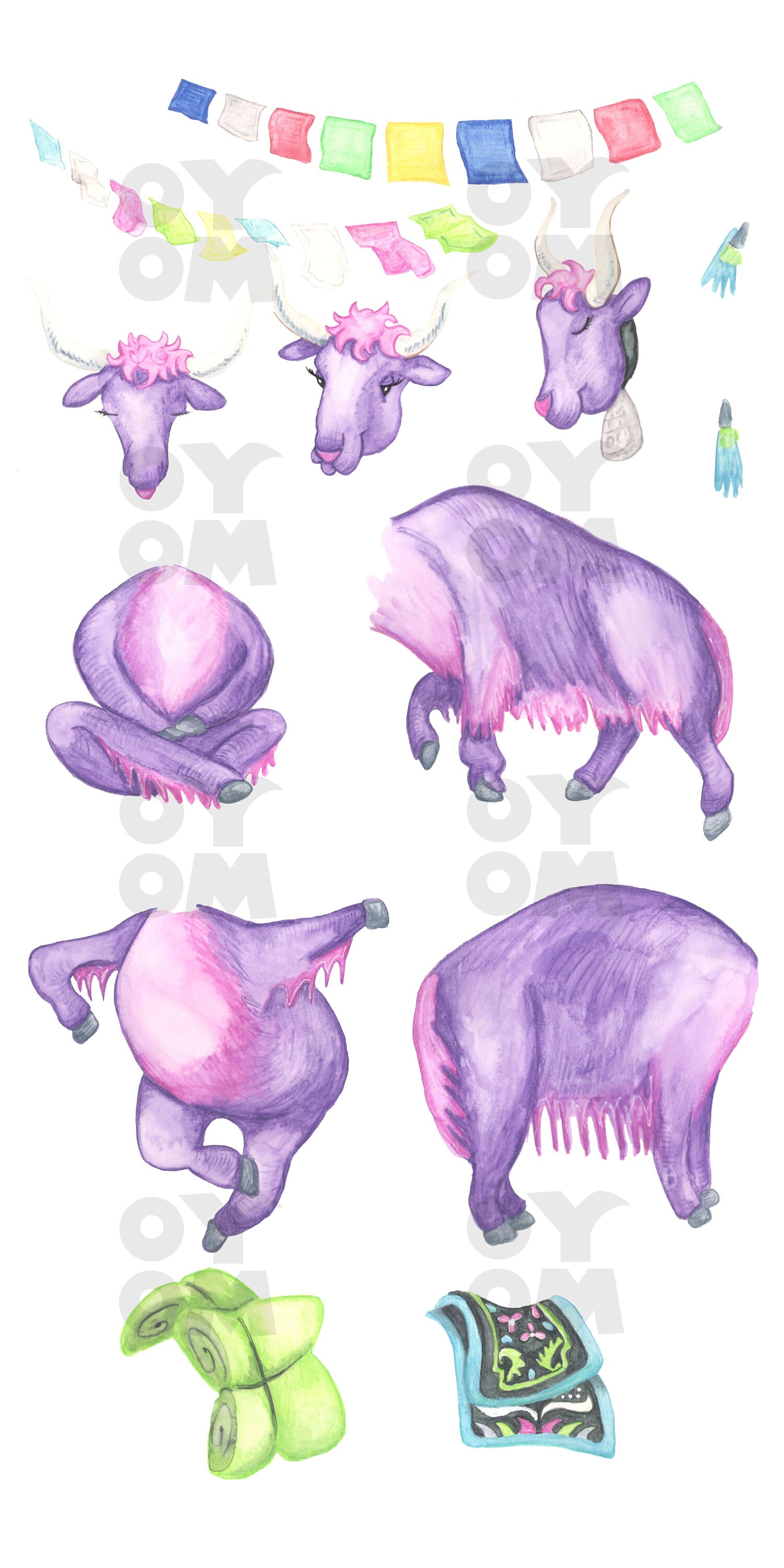 Playful Yak Clip Art, Purple Cow, Craft, DIY, Clipart, Illustration ...