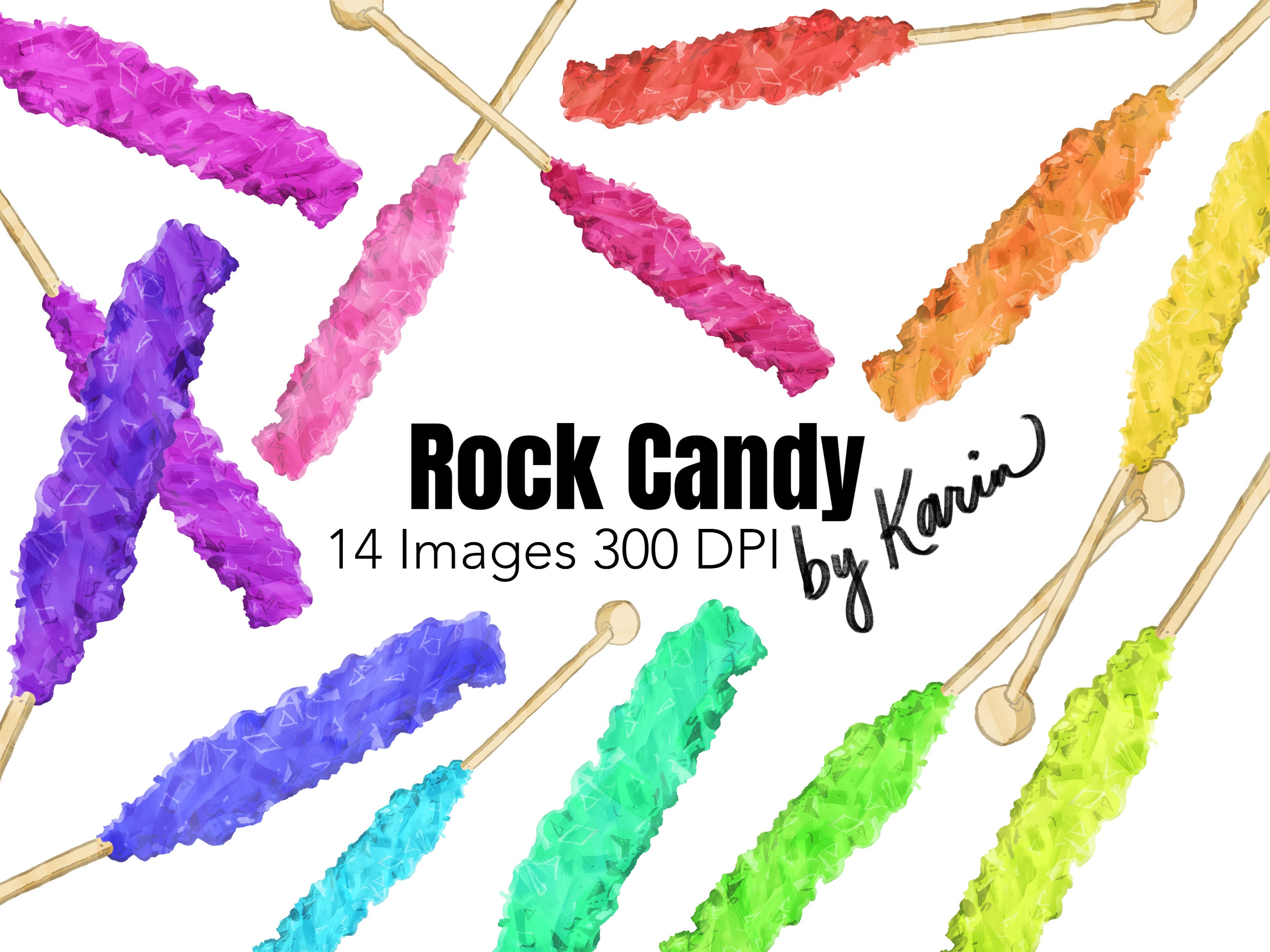 Rock Candy Illustration Bundle Rainbow Sweets Watercolor Style Colorful ...