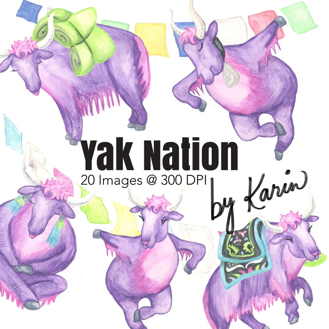 Playful Yak Clip Art, Purple Cow, Craft, DIY, Clipart, Illustration ...