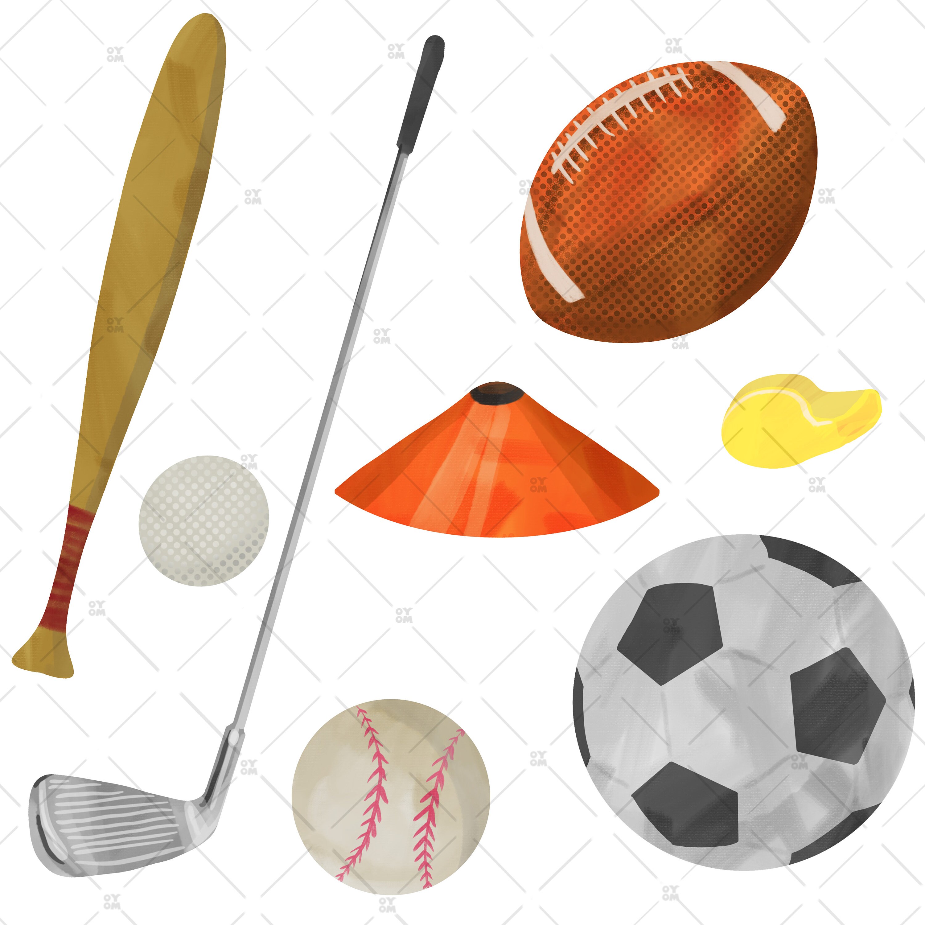 Sports Watercolor Clipart Illustration Bundle Baseball Football Soccer ...