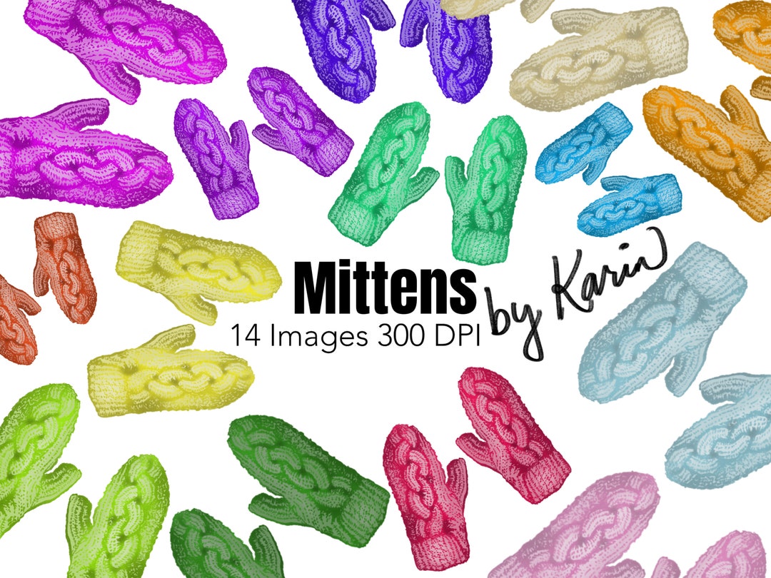 Winter Woolen Mittens Clipart Cable Knit Colorful Illustration Bundle ...