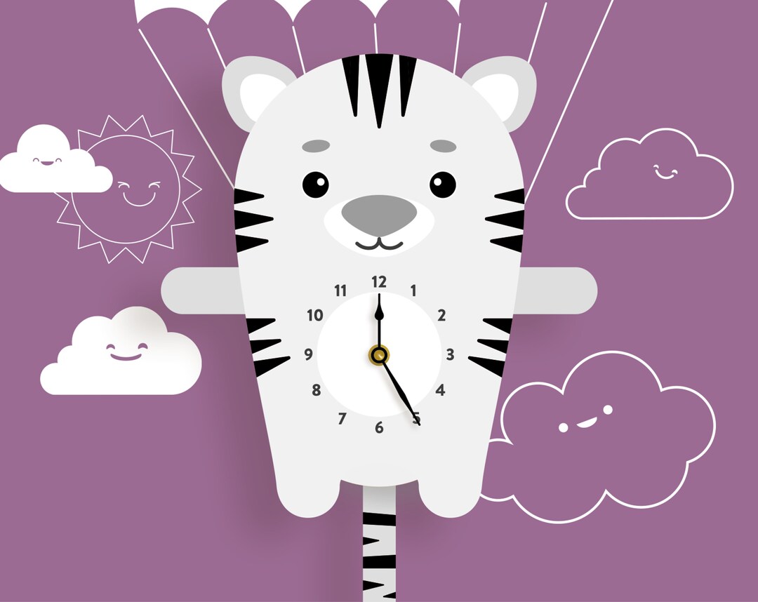 White Tiger Pendulum Wall Clock: Jungle Nursery Decor - Etsy