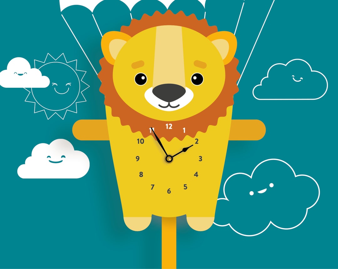Lion Pendulum Clock Safari Nursery Decor, Kids Clock, Jungle Safari ...