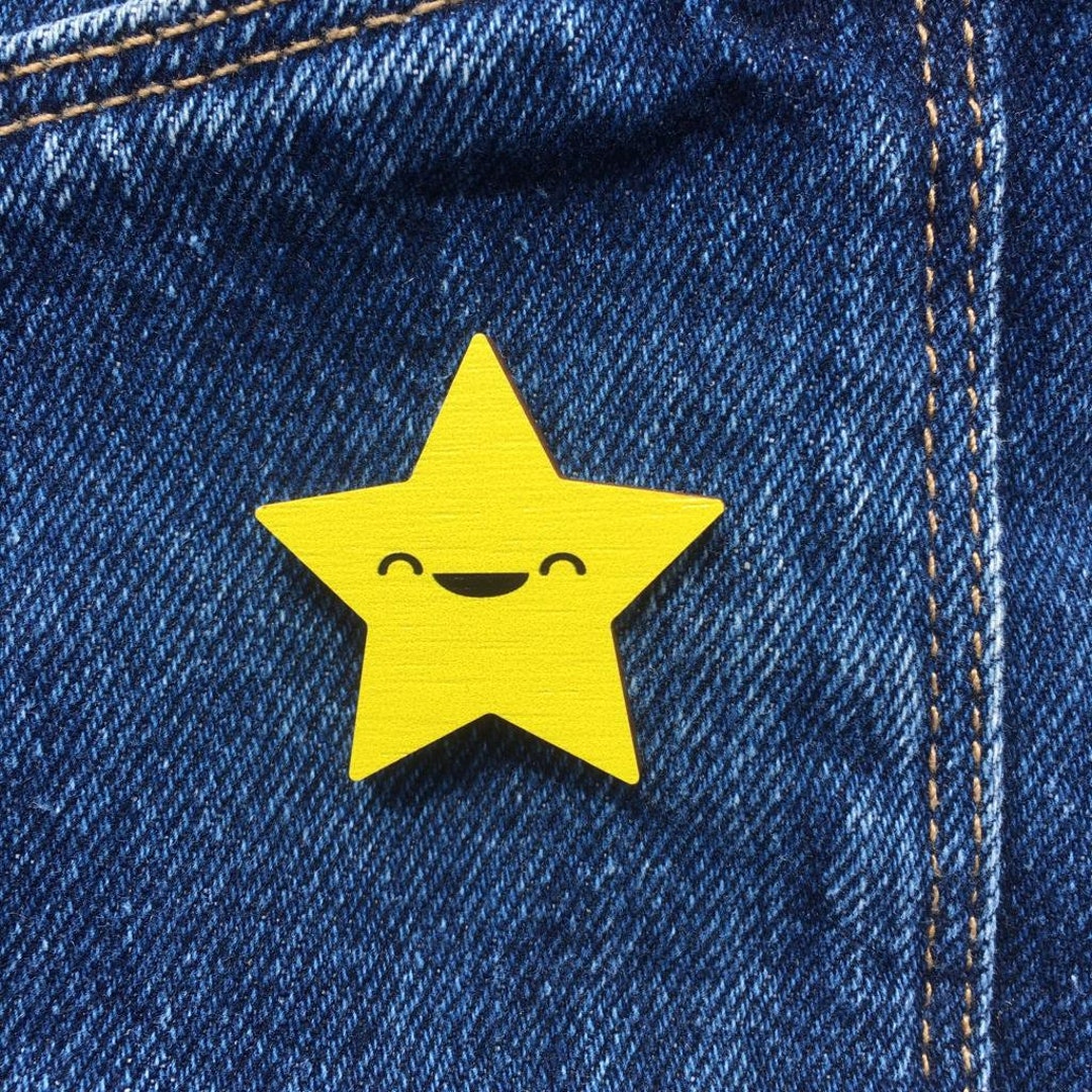Buy Star Wooden Pin Badge, Star Pin Badge, Kawaii Pin Badge, Wooden Pin ...
