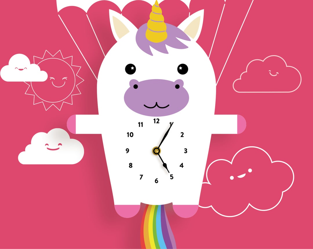 Unicorn Pendulum Clock - Unicorn Wall Decor, Baby Unicorn Nursery Room ...