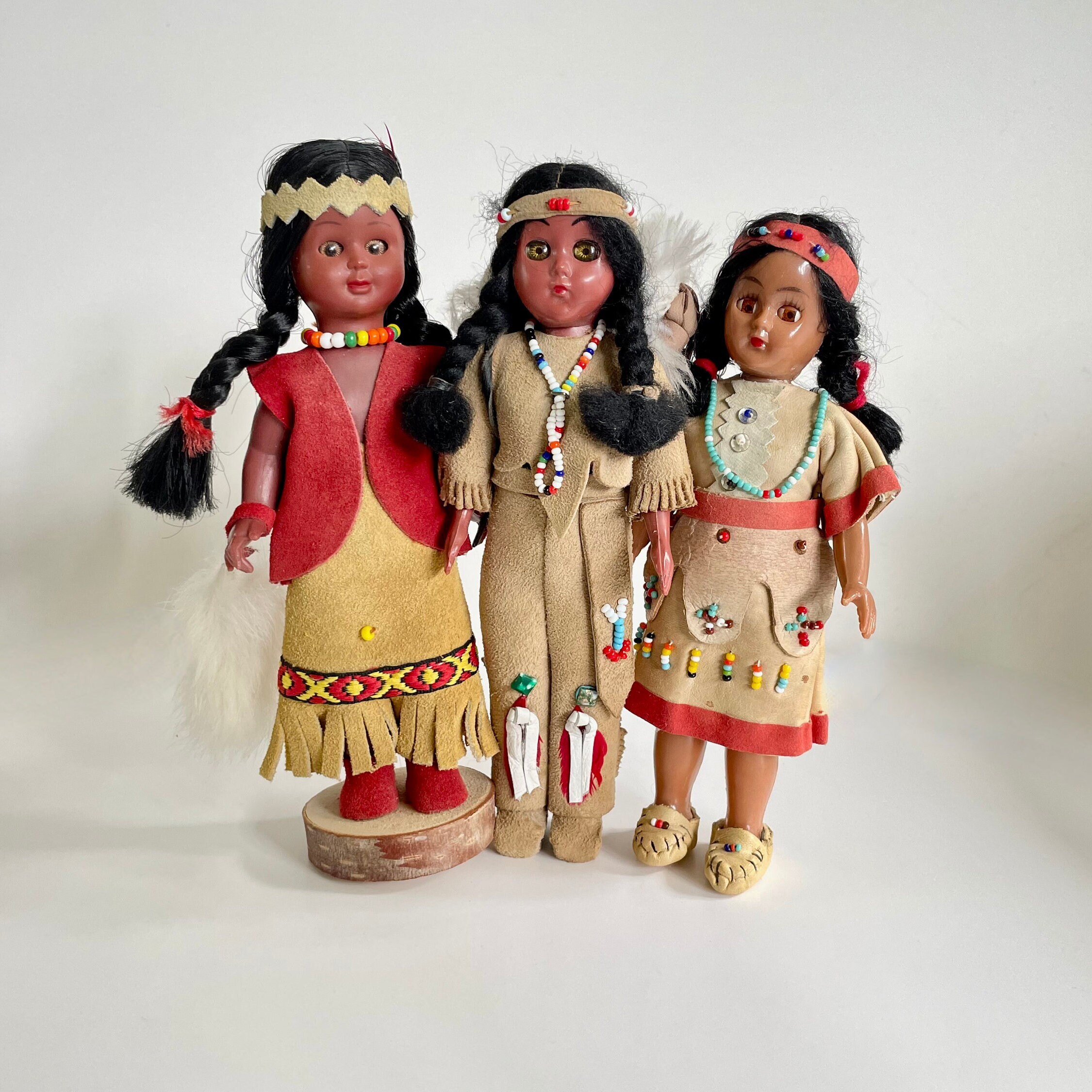 Vintage Native American Dolls With Real Traditional Suede Clothing ...