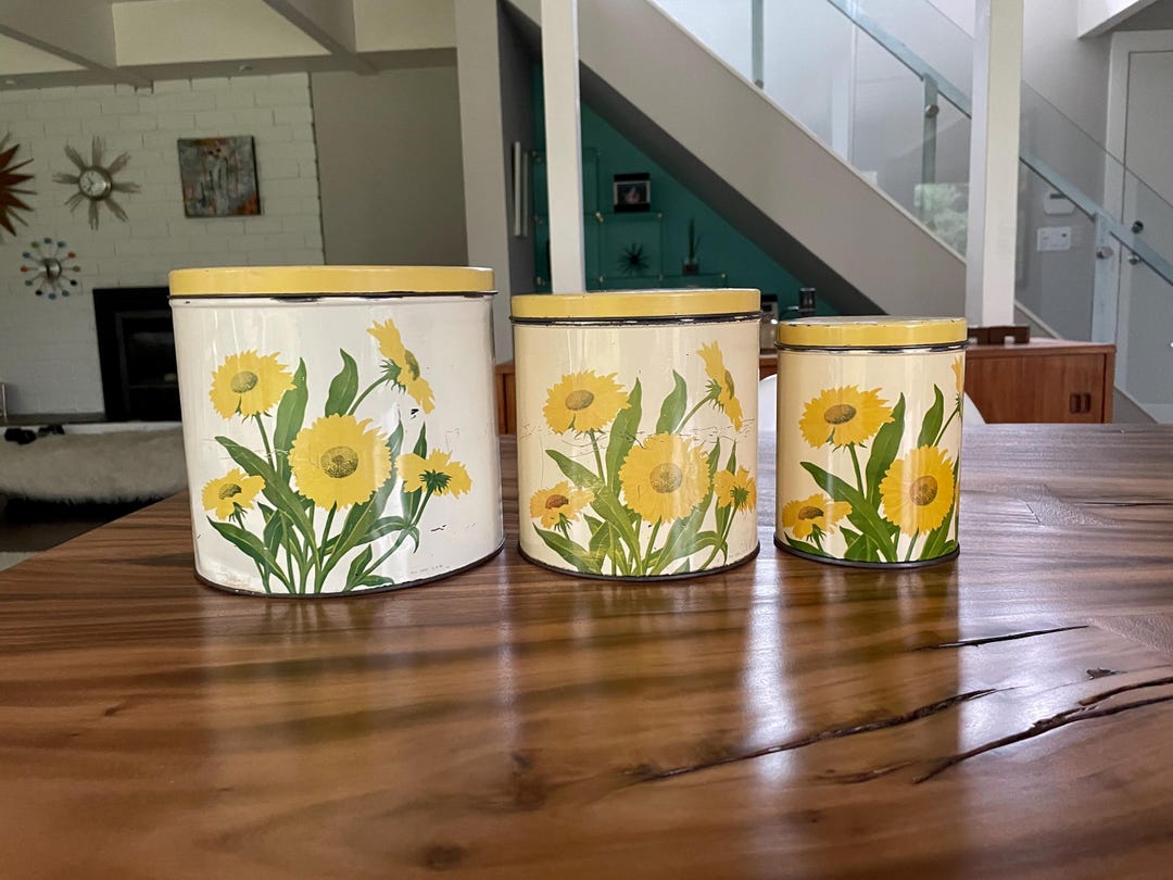 Vintage 1950s Sunflower Tin Canister Set Nesting General Steel Wares - Etsy