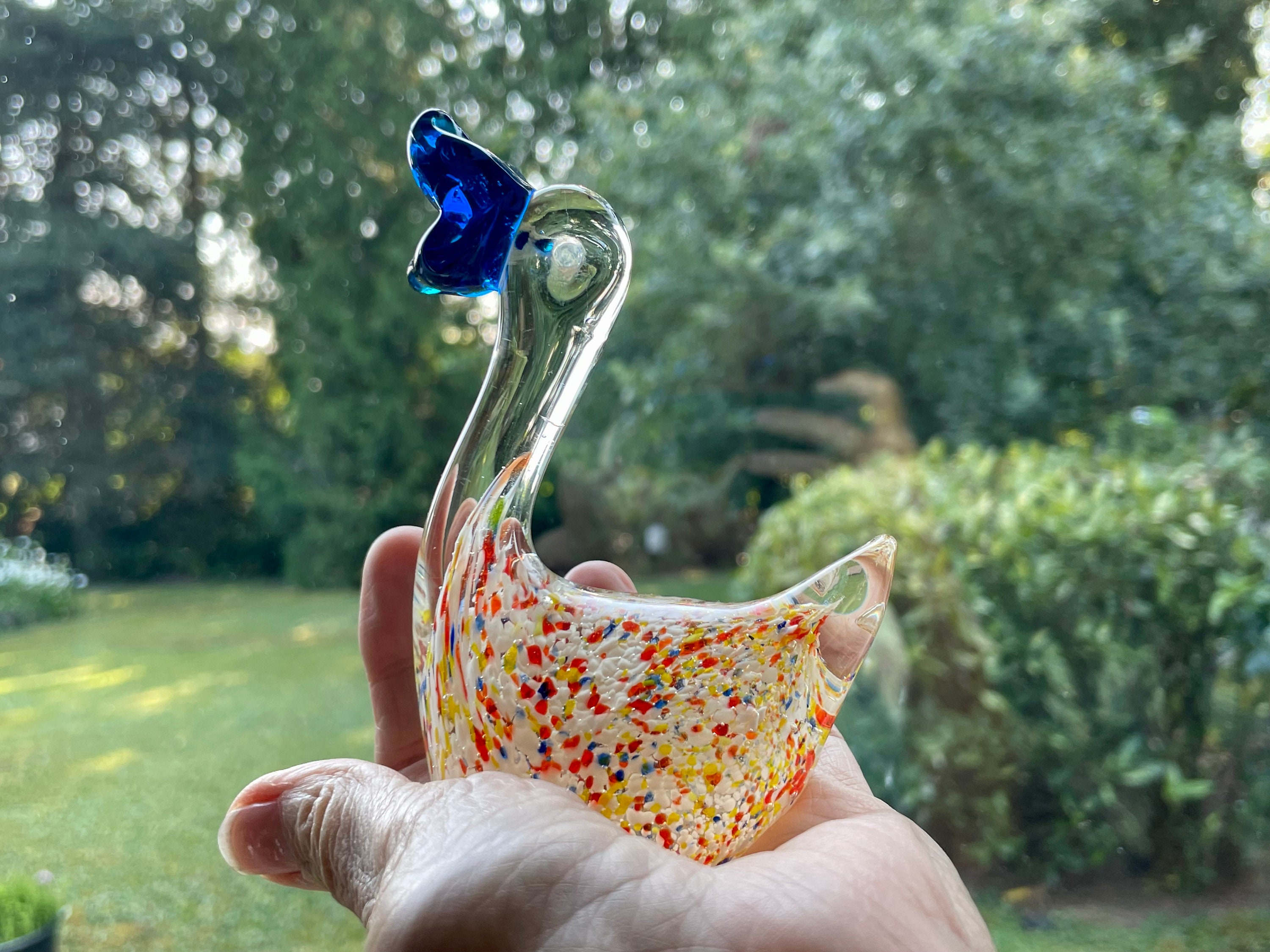 Vintage Murano Glass Paperweight Goose With Confetti Design and Blue ...