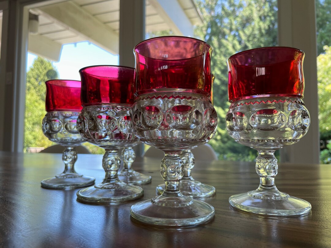 Mid Century Ruby Red Goblets Kings Crown 1960s Indiana Glass - Etsy