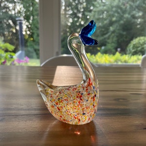 Vintage Murano Glass Paperweight Goose With Confetti Design and Blue ...