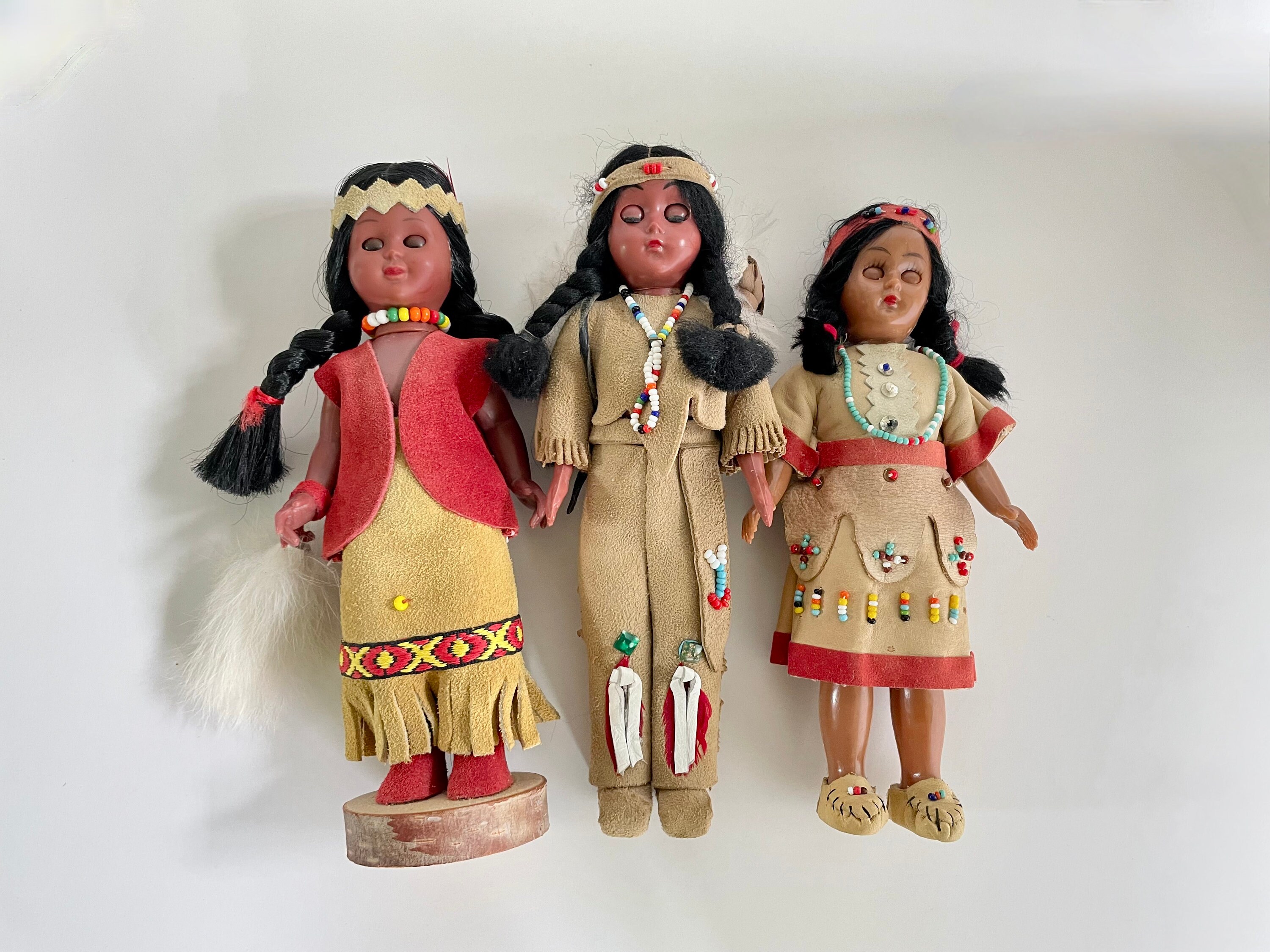 Vintage Native American Dolls With Real Traditional Suede Clothing ...