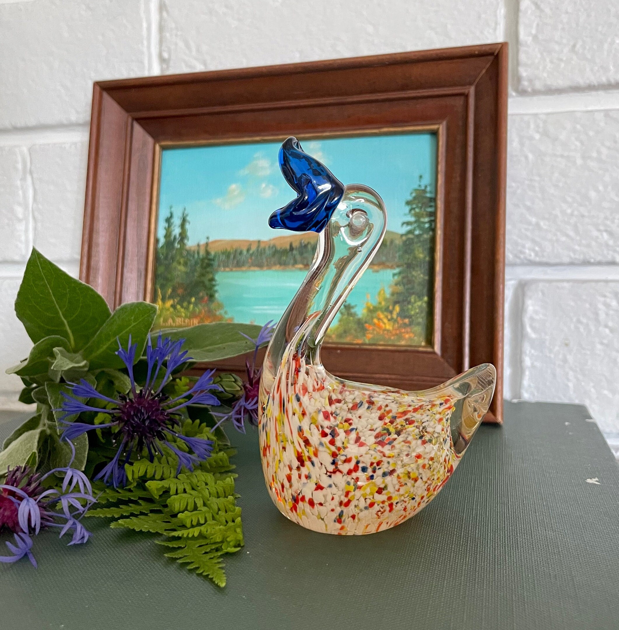 Vintage Murano Glass Paperweight Goose With Confetti Design and Blue ...