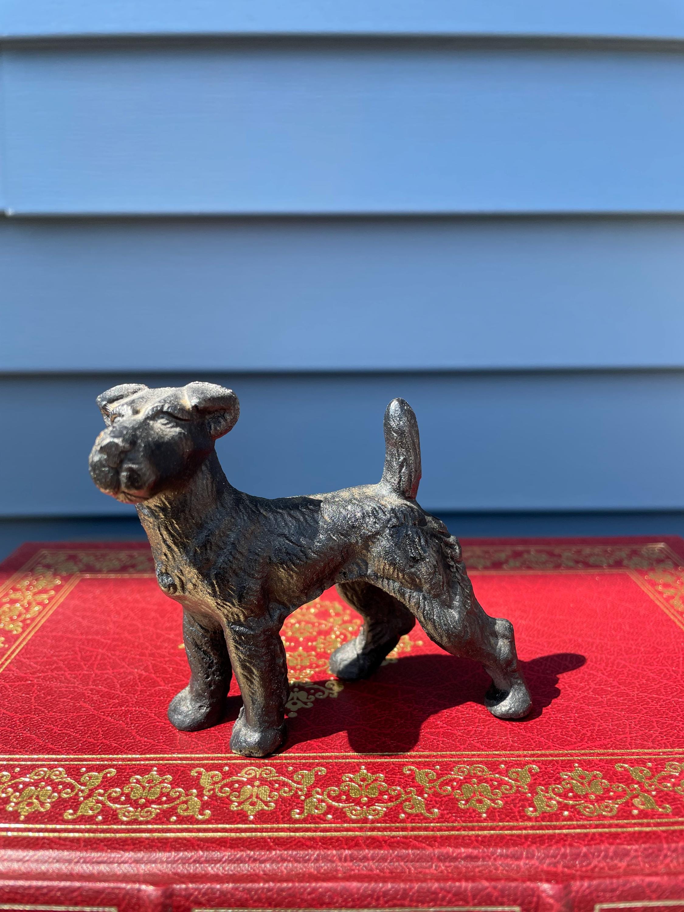 Vintage Cast Iron Terrier Dog Figure Black Fox Terrier Miniature Metal ...