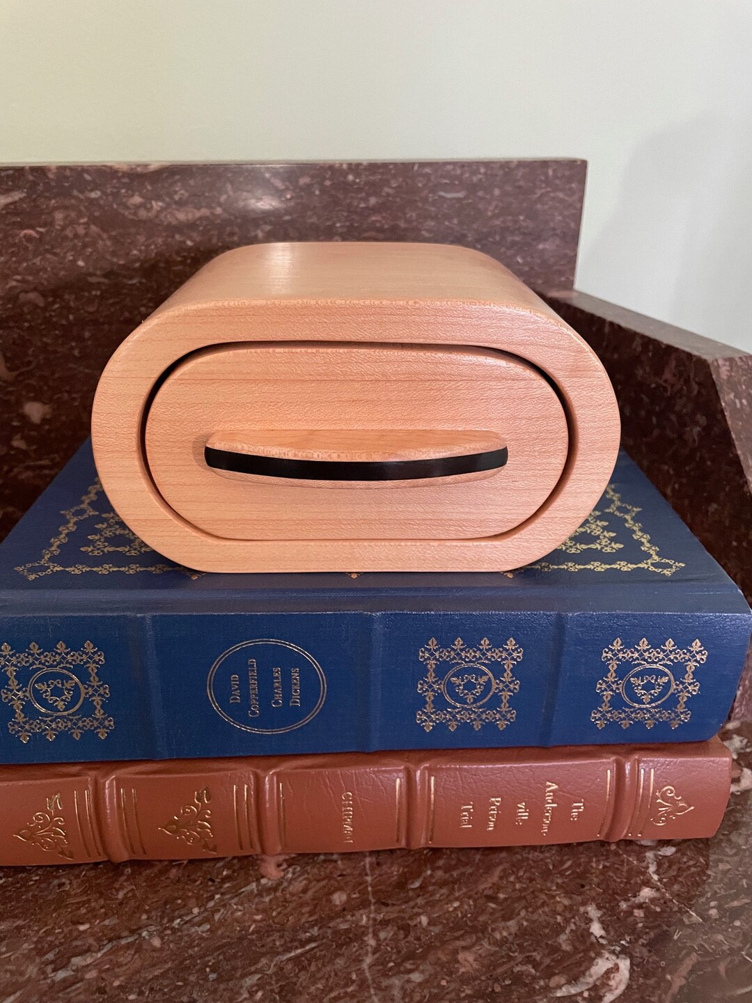 Handcrafted Wooden Oval Jewelry Box Black Felt With Hidden Drawer Made ...