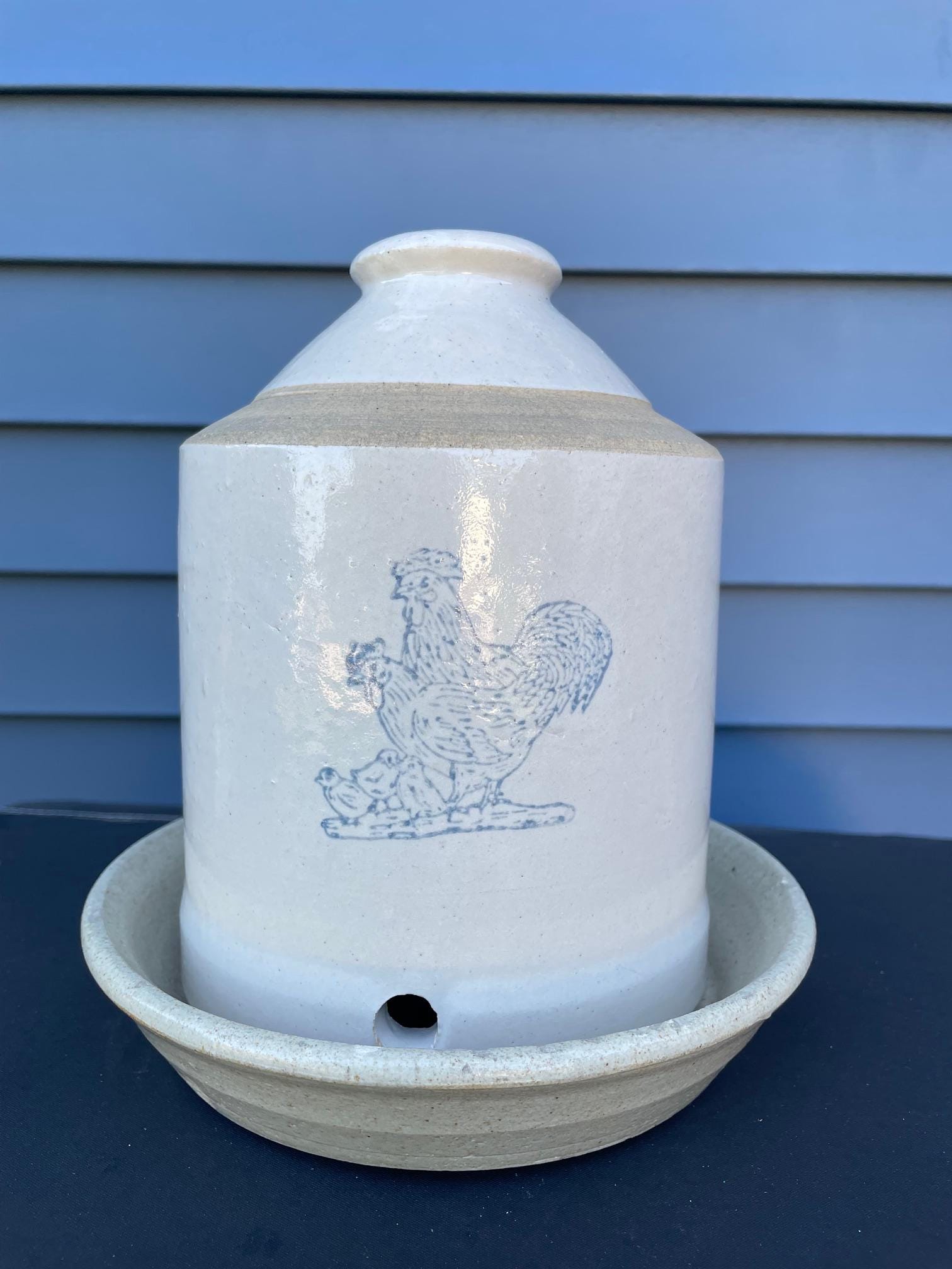Antique Stoneware Crock Poultry Feeder Water Holder for Chickens ...