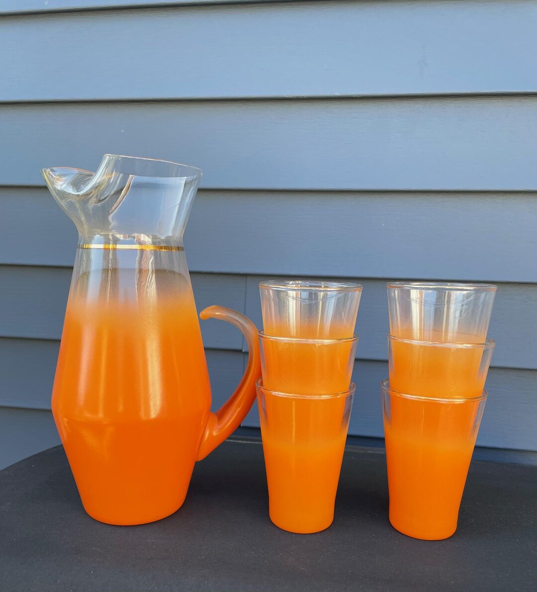 Mid-century Modern Blendo Orange Glass Pitcher and Tumbler Set - MCM ...