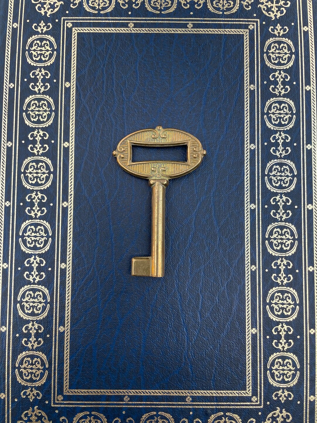 Vintage BRASS KEY With ORNATE Scroll Head/bow - Antique Key With Framed ...