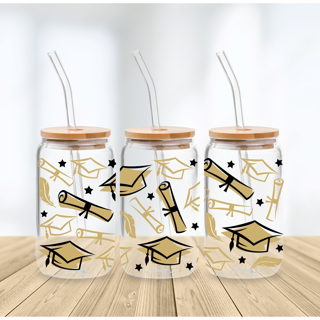 Graduate Hat and Degree UV Wrap 16oz Glass Can - Etsy