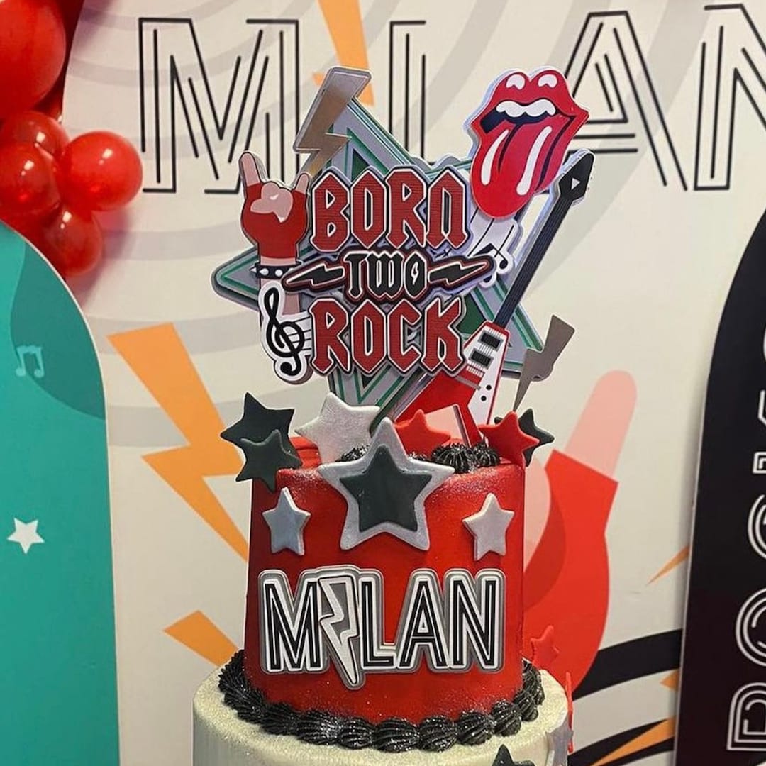 Born Two Rock Cake Topper: Electric Guitar Rock N Roll Party Decor ...