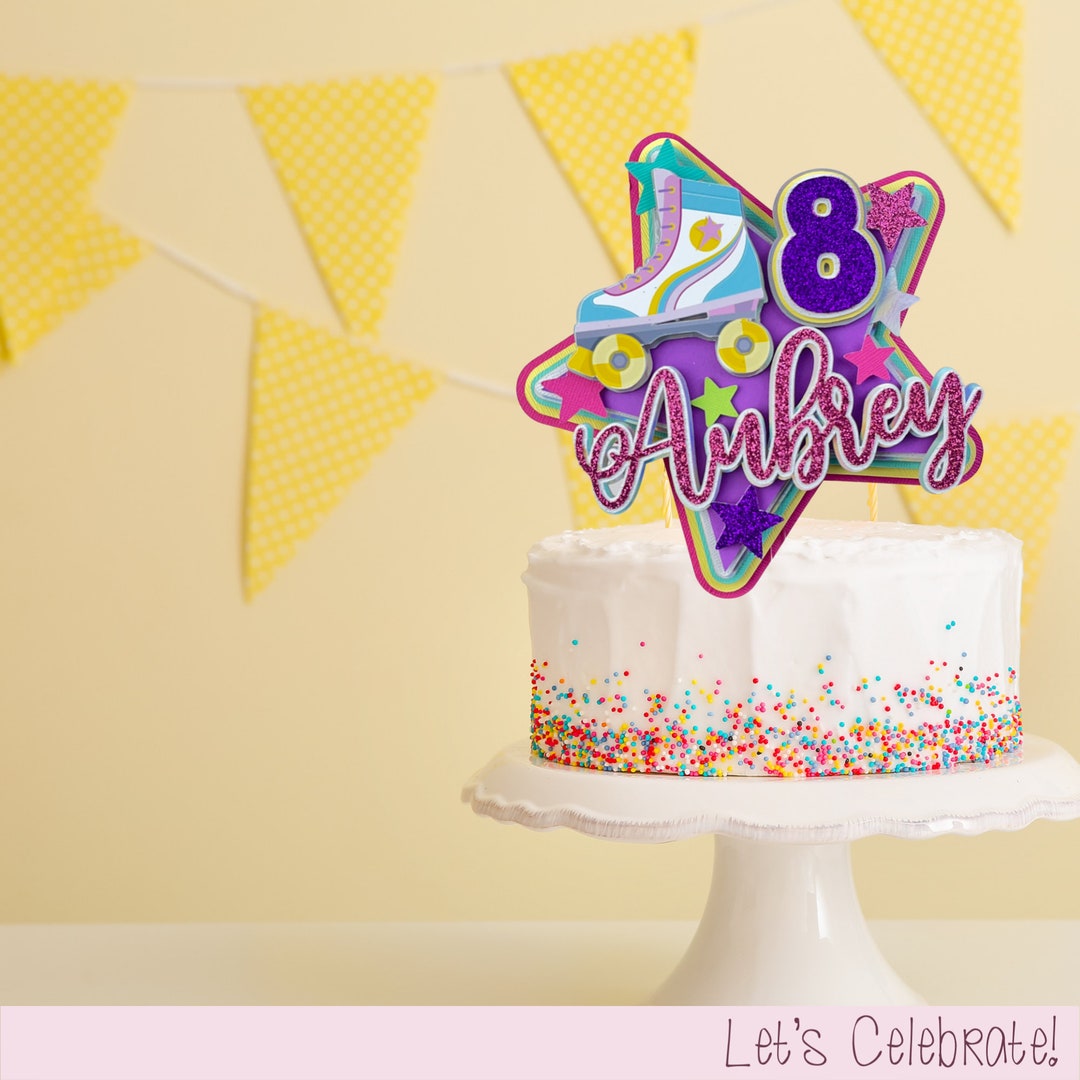 Roller Skates Neon Cake Topper, Rolling Skate Party, Skating Birthday ...