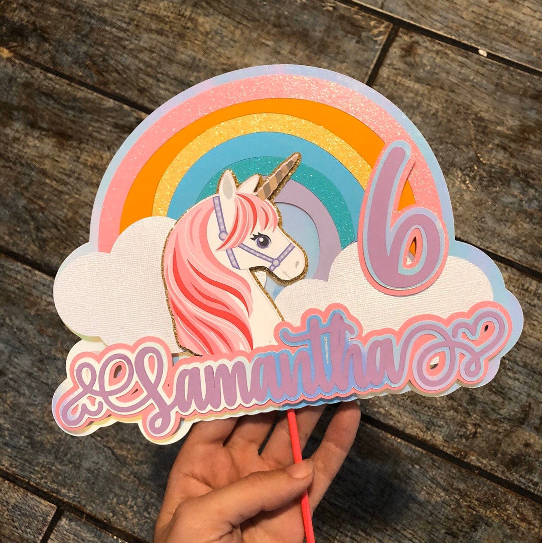 Unicorn Cake Topper Custom Cake Topper Rainbow Cake Topper Etsy