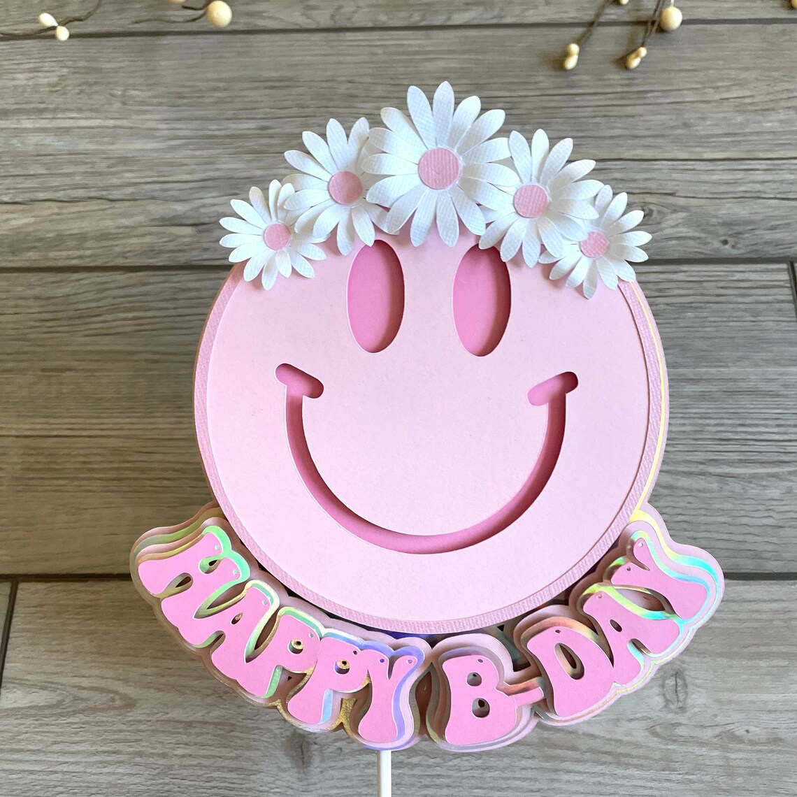 Smiley Face Cake Topper Emoji Cake Decor Groovy Theme Retro | Etsy UK
