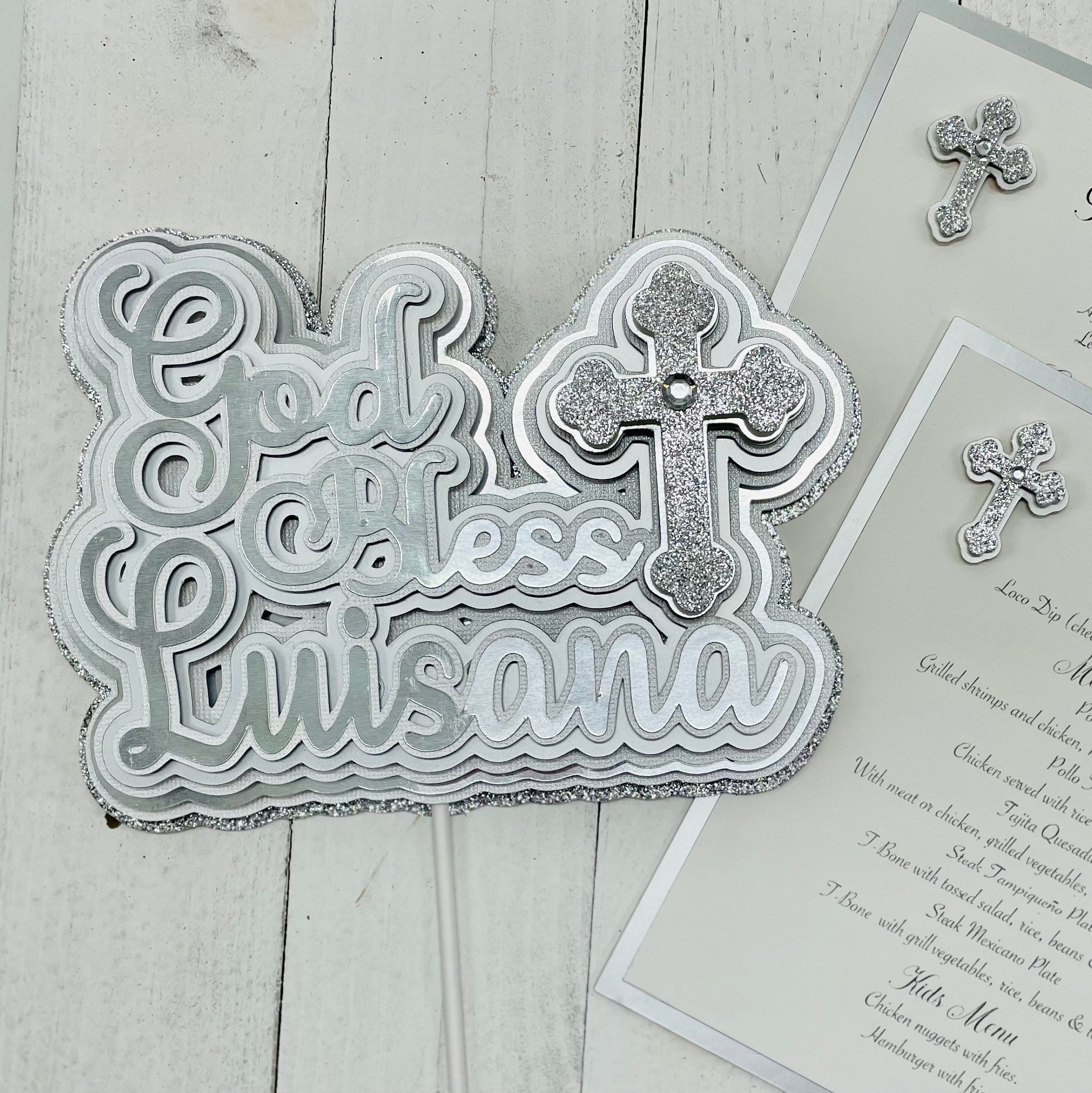 Personalized First Communion Cake Topper: God Bless, Cross Decor - Etsy