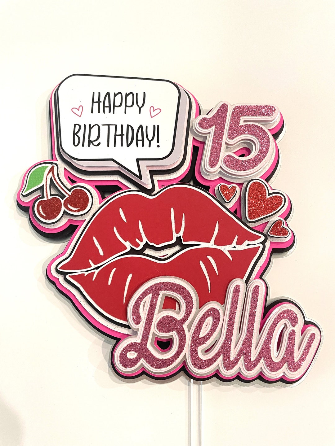 Lips Cake Topper, Kisses Birthday, Cherries and Lips Theme Party ...