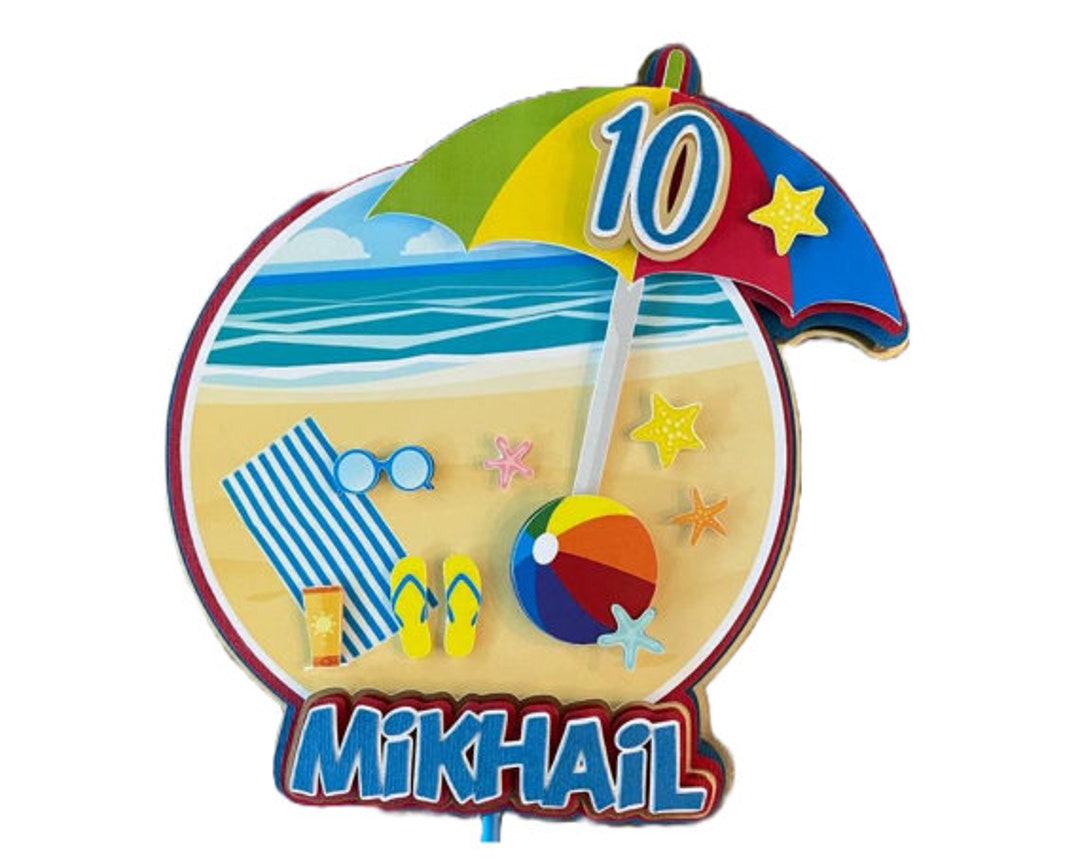 Beach Cake Topper, Beach Birthday Cake Decor, Beach Theme Party, Boy ...