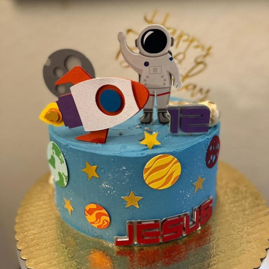 Space Cake Topper, Astronaut Birthday Theme, Outer Space Party Decor ...
