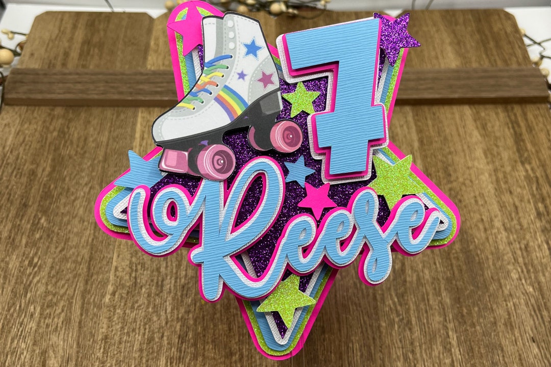 Roller Skates Neon Cake Topper, Rolling Skate Party, Skating Birthday ...